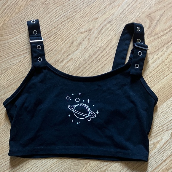 Zaful | Tops | Zaful Black Crop Top With White Planetary Design | Poshmark